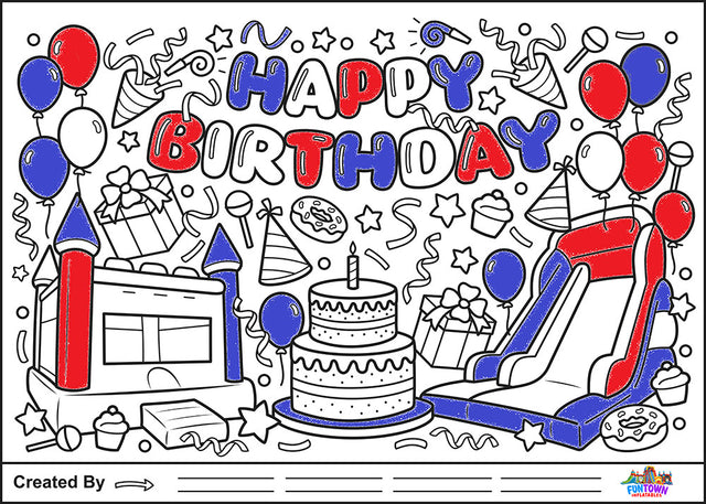 GIANT HAPPY BIRTHDAY COLORING POSTER - BOUNCE HOUSE
